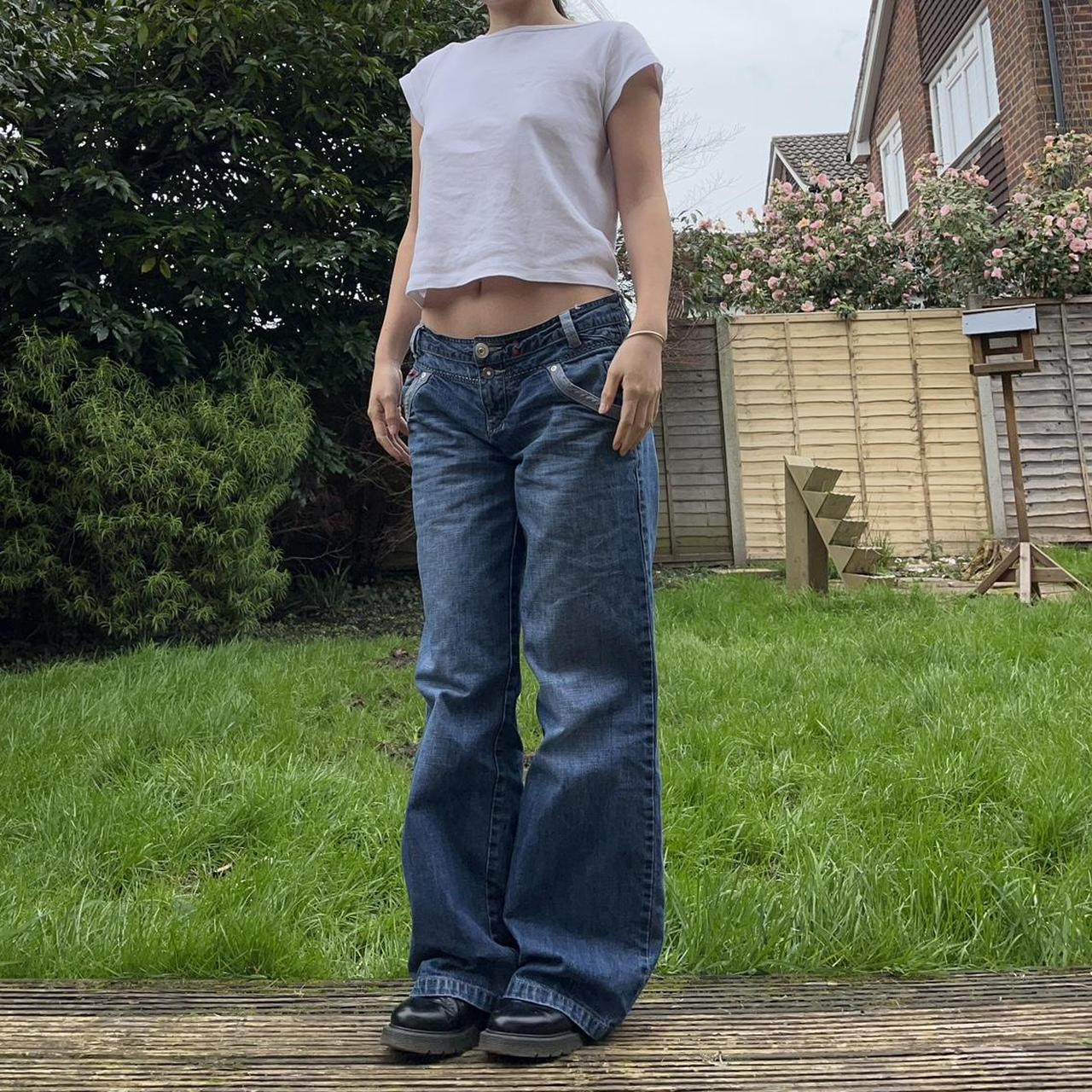 Vintage 2000s low waisted wide leg jeans Baggy... - Depop