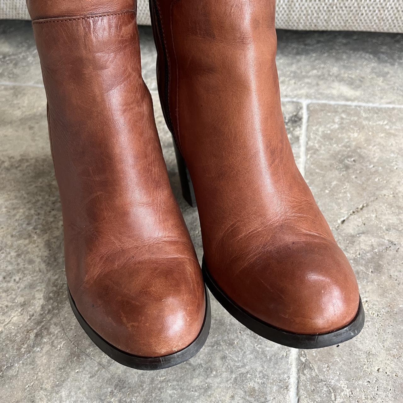 Brown leather knee high boots, EU size 39/ uk size... - Depop
