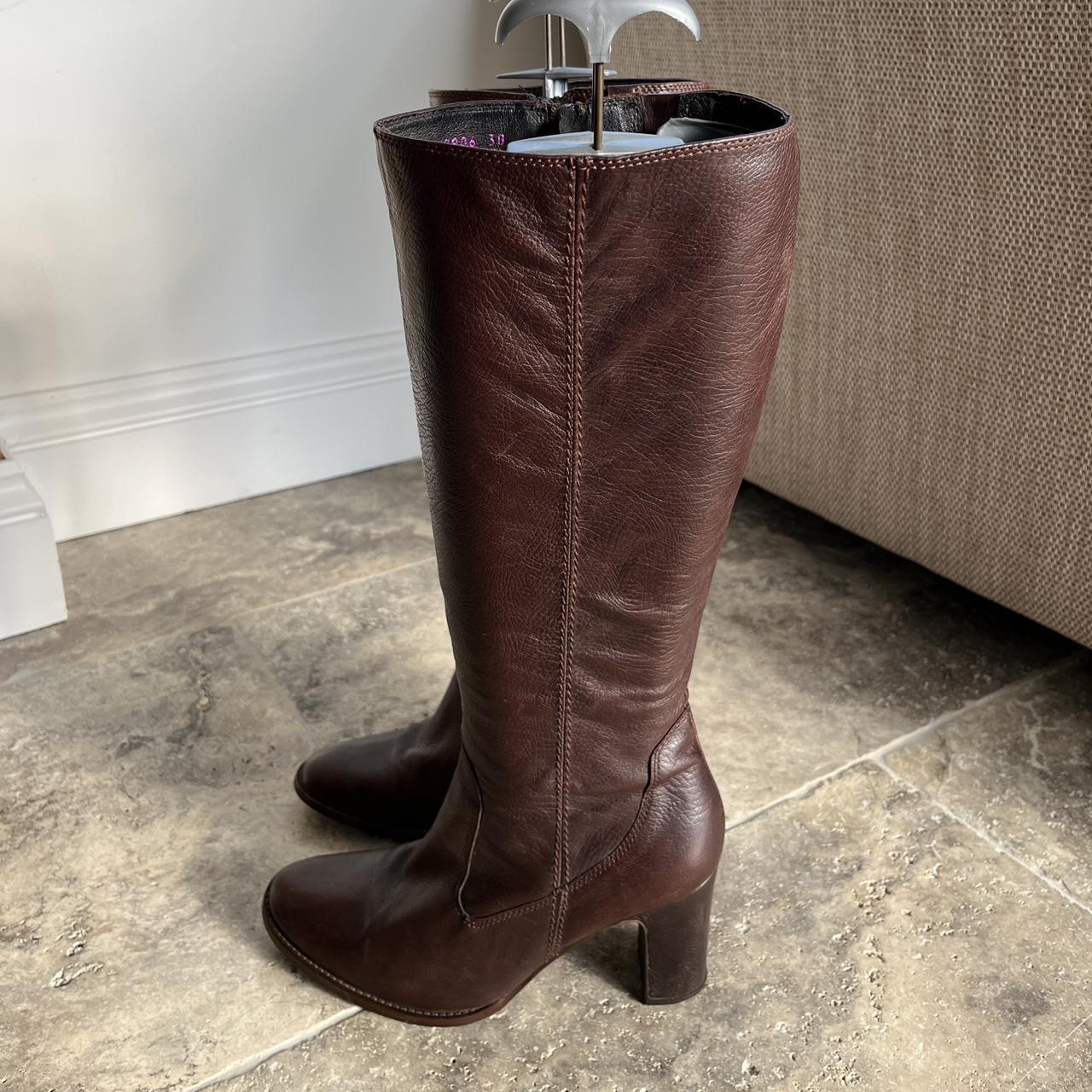 Brown leather knee-high boots, uk size 5/eu size... - Depop