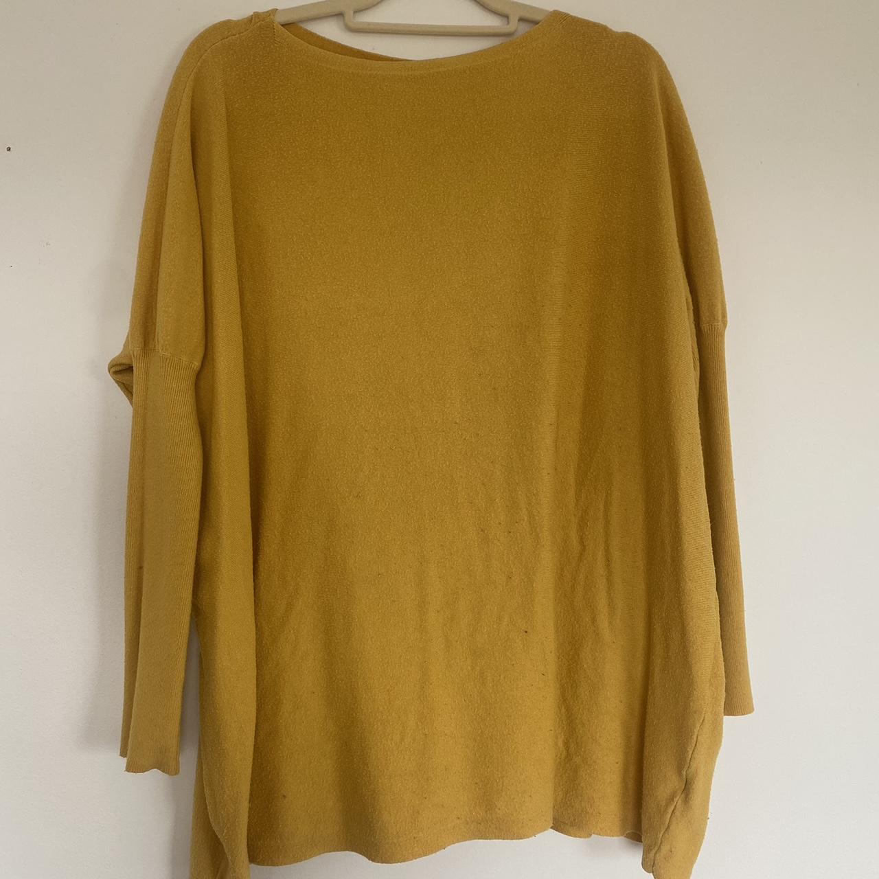 Slide Show - Yellow knit jumper Tight sleeves, loose... - Depop