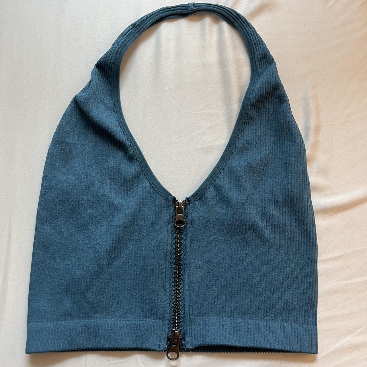blue urban crop top with zipper. slight loose thread... - Depop