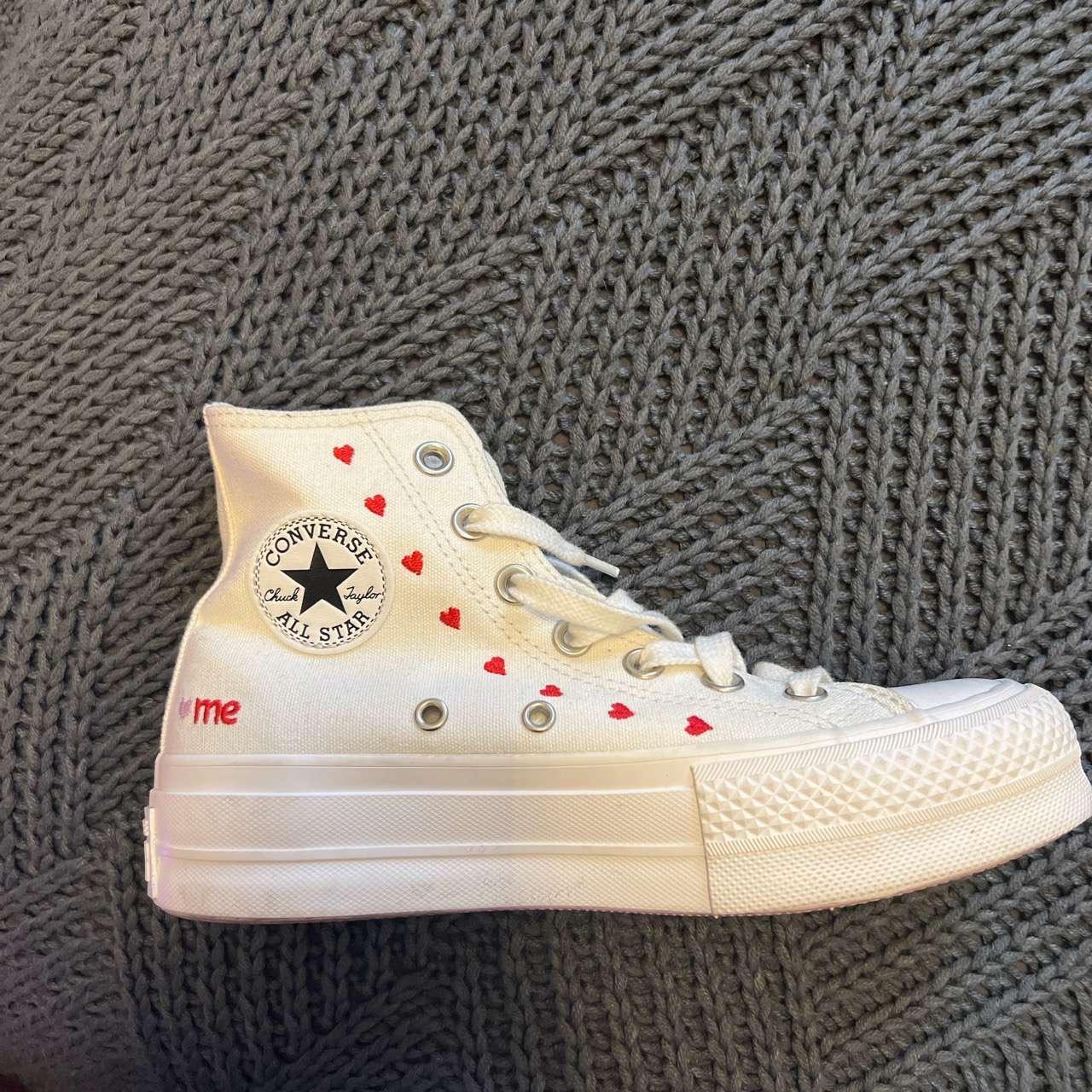 White Converse Valentines Platform Love Embroidered... - Depop