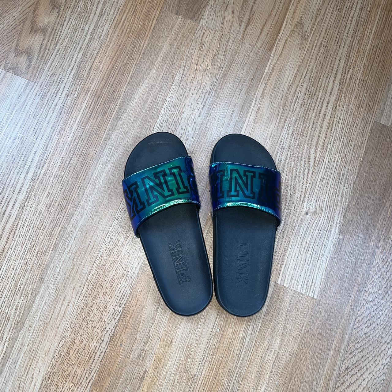 Iridescent PINK slides w/ shades of blue and green.... - Depop