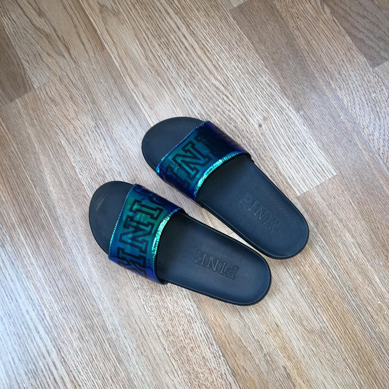 Iridescent PINK slides w/ shades of blue and green.... - Depop