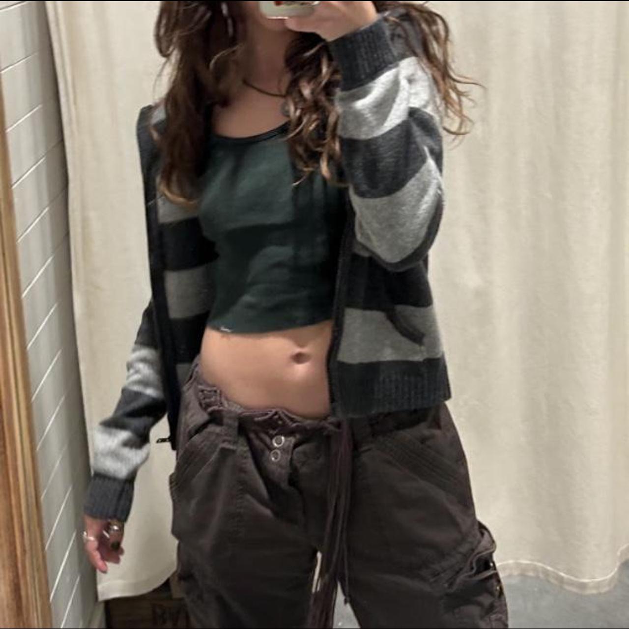 brandy striped zip up great condition only worn a... - Depop