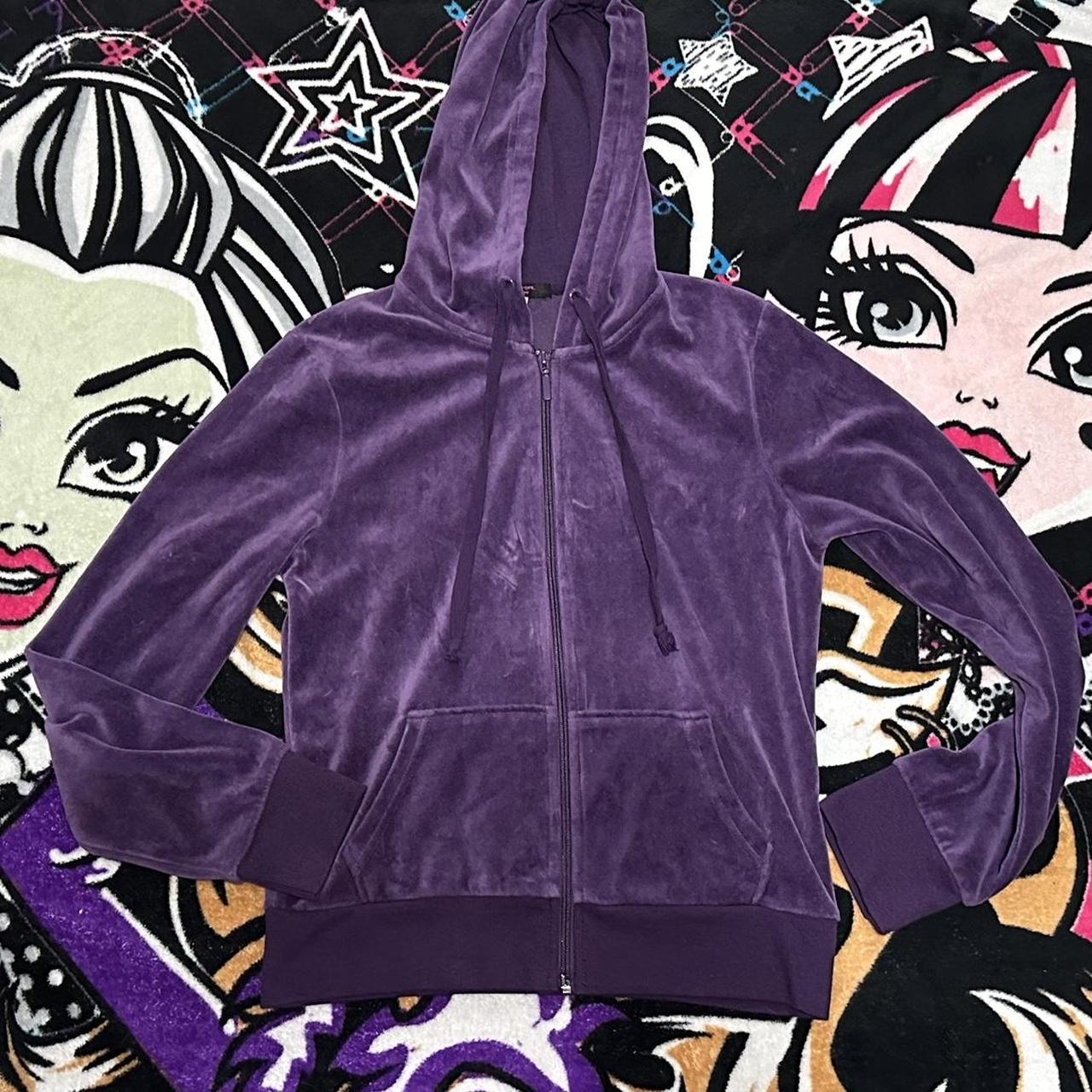 Velour purple tracksuit two piece sweater pants set... - Depop