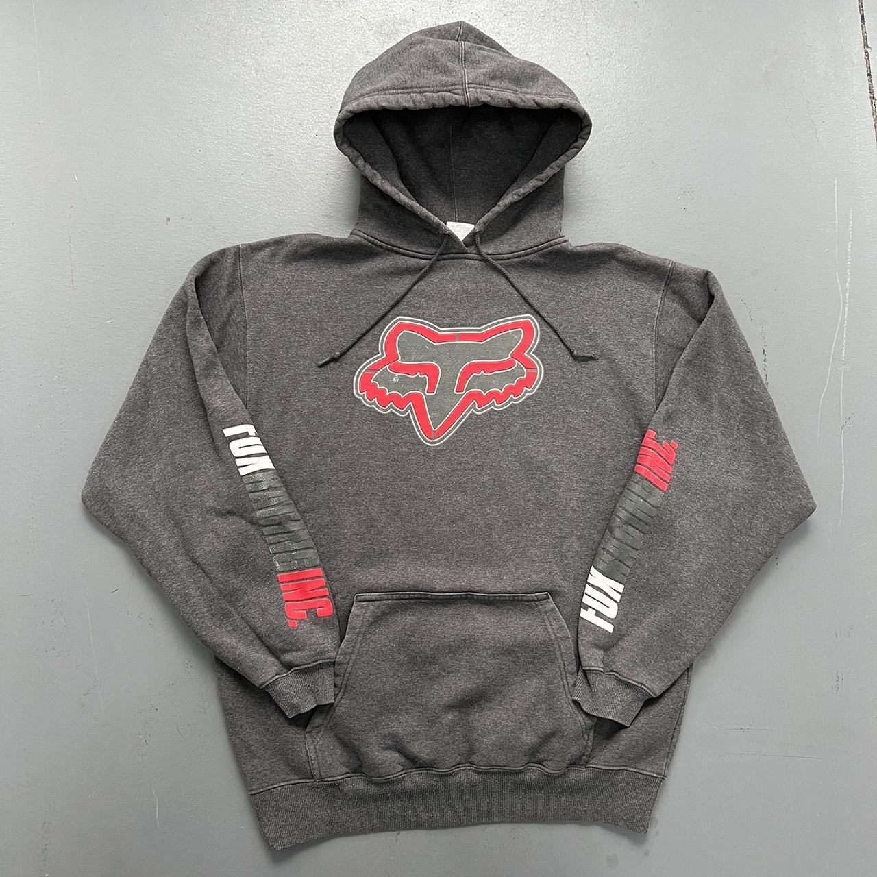 Crazy vintage Y2K Fox Racing heavyweight grey hoodie... - Depop