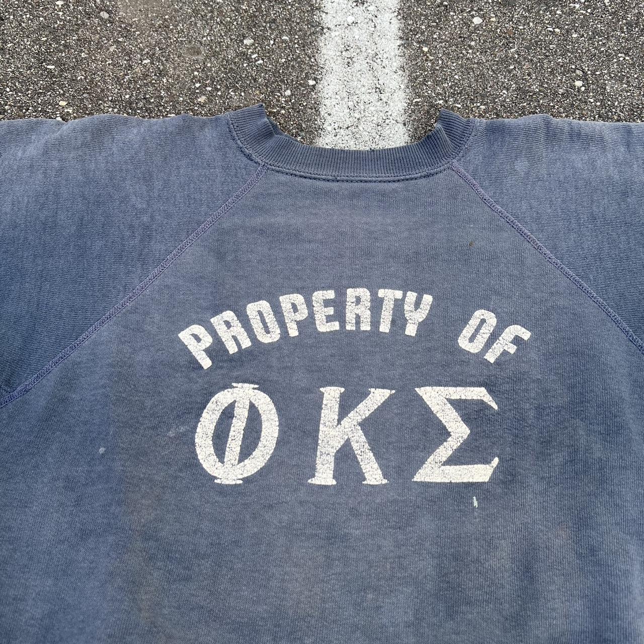 1960s faded navy blue fraternity sweatshirt Size... | Depop