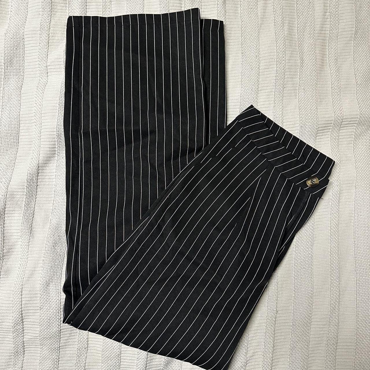 pinstripe black and white pants/slacks size L, DM... - Depop