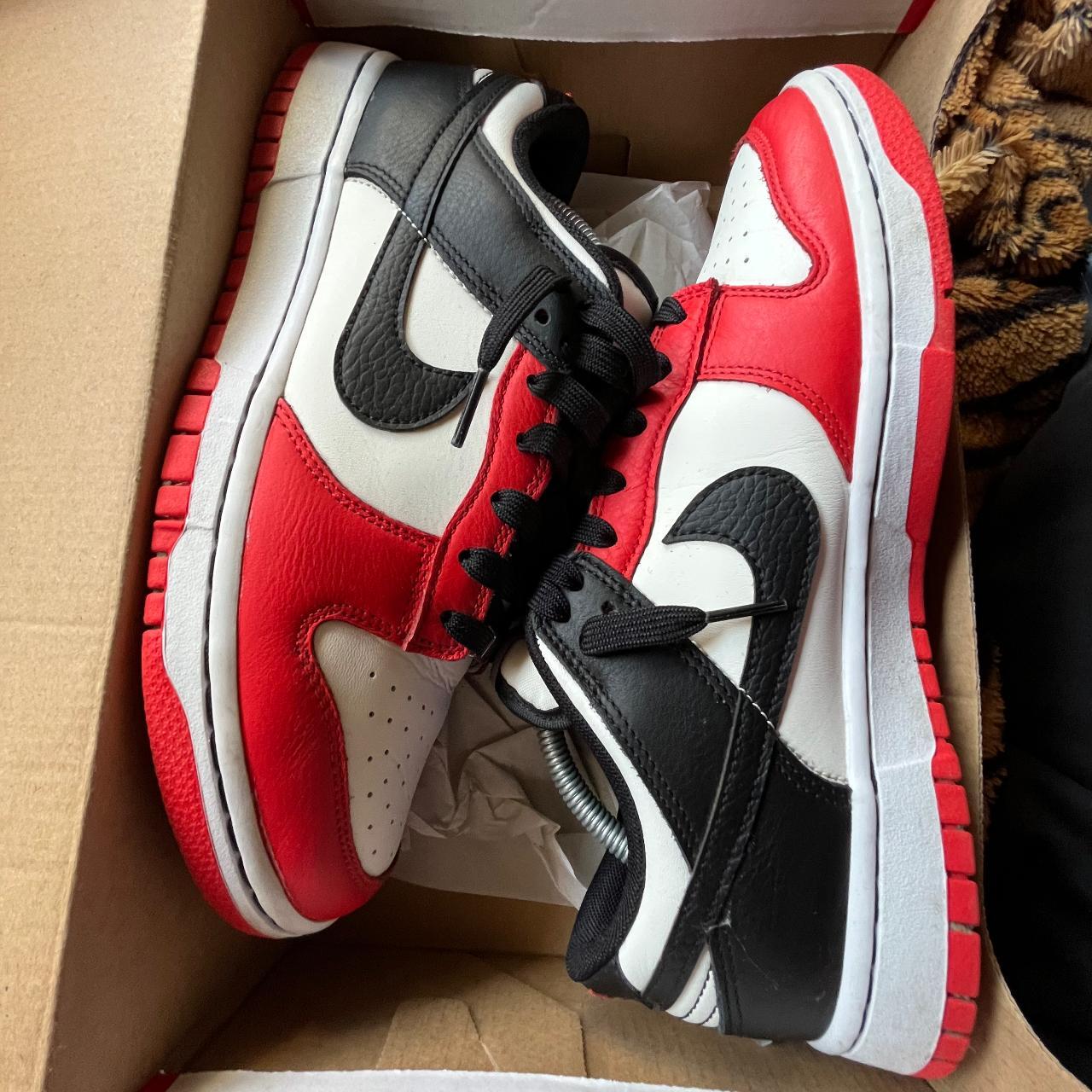 NIKE DUNK LOW/RETRO EMB sail/black/red UK SIZE... - Depop