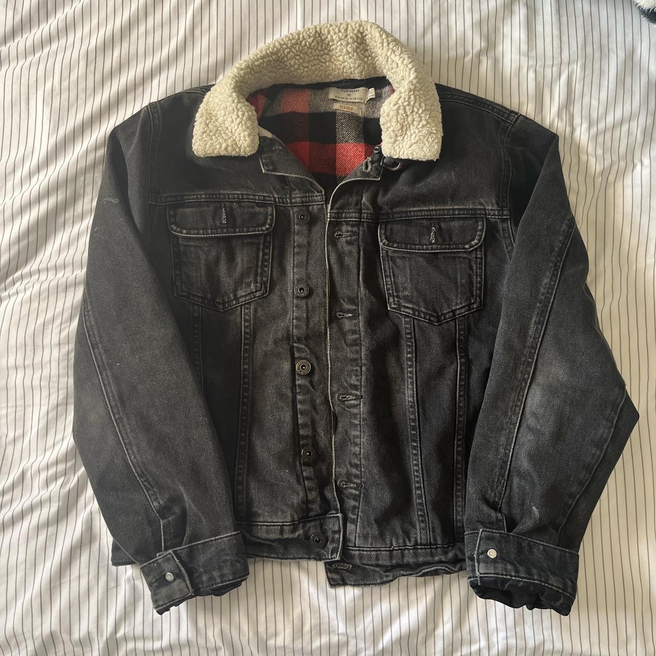 Black medium topman denim jacket with removable... - Depop
