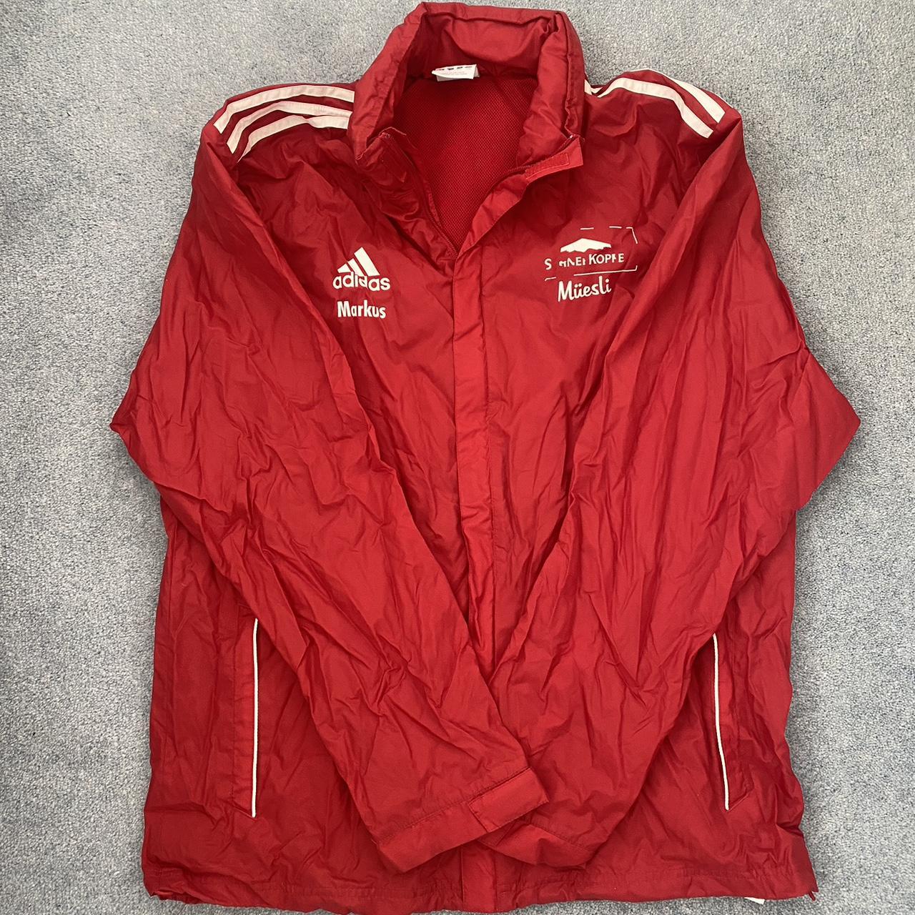 Adidas waterproof hooded sports jacket🍎 Red Size L... - Depop