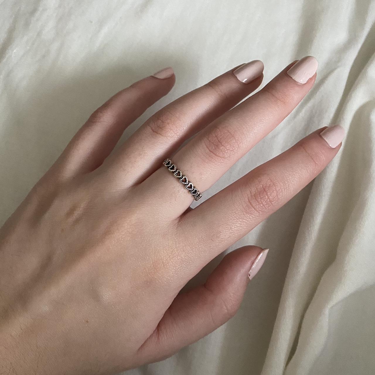 Pandora sterling silver hearts ring in size 50 worn... - Depop