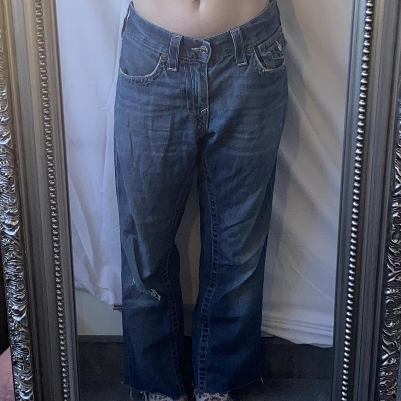 True Religion Women's Navy and Blue Jeans | Depop