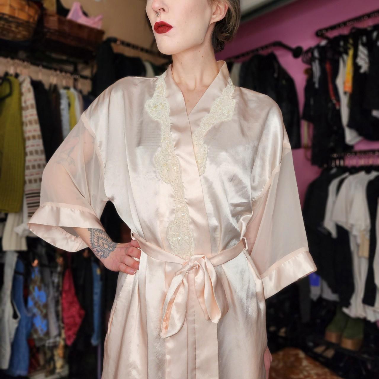 Vintage glamorous soft pink beaded robe Sheer... | Depop
