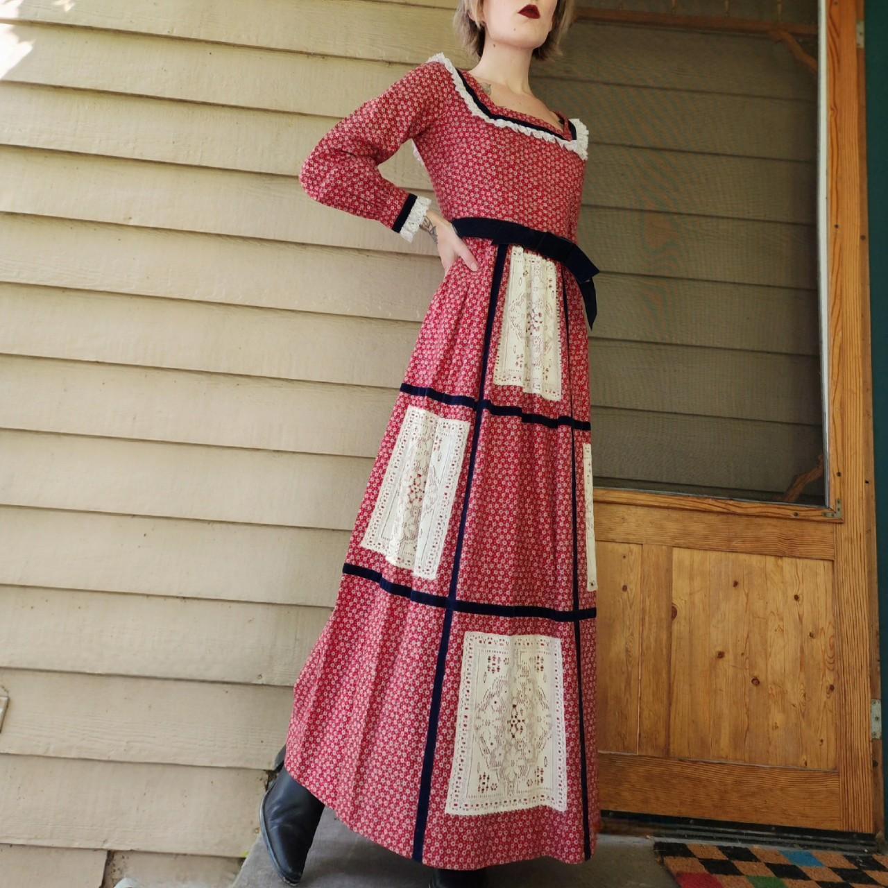 Vintage 70s patchwork maxi prairie dress Long... - Depop