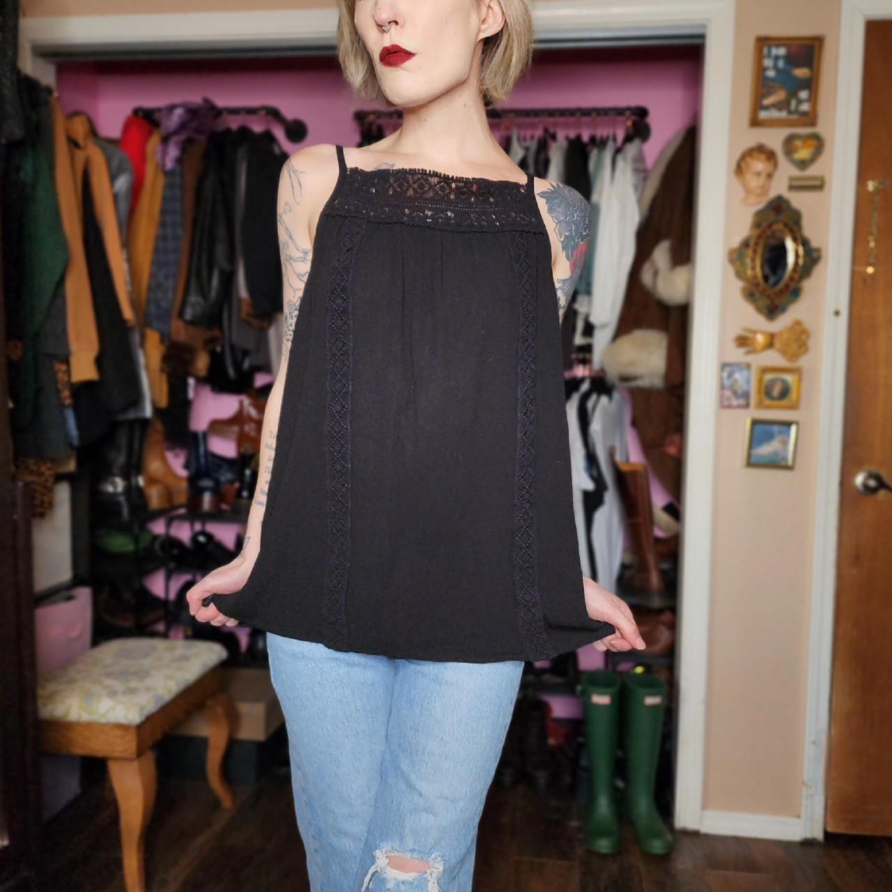Flowy black lacey tunic tank top Spaghetti straps.... - Depop