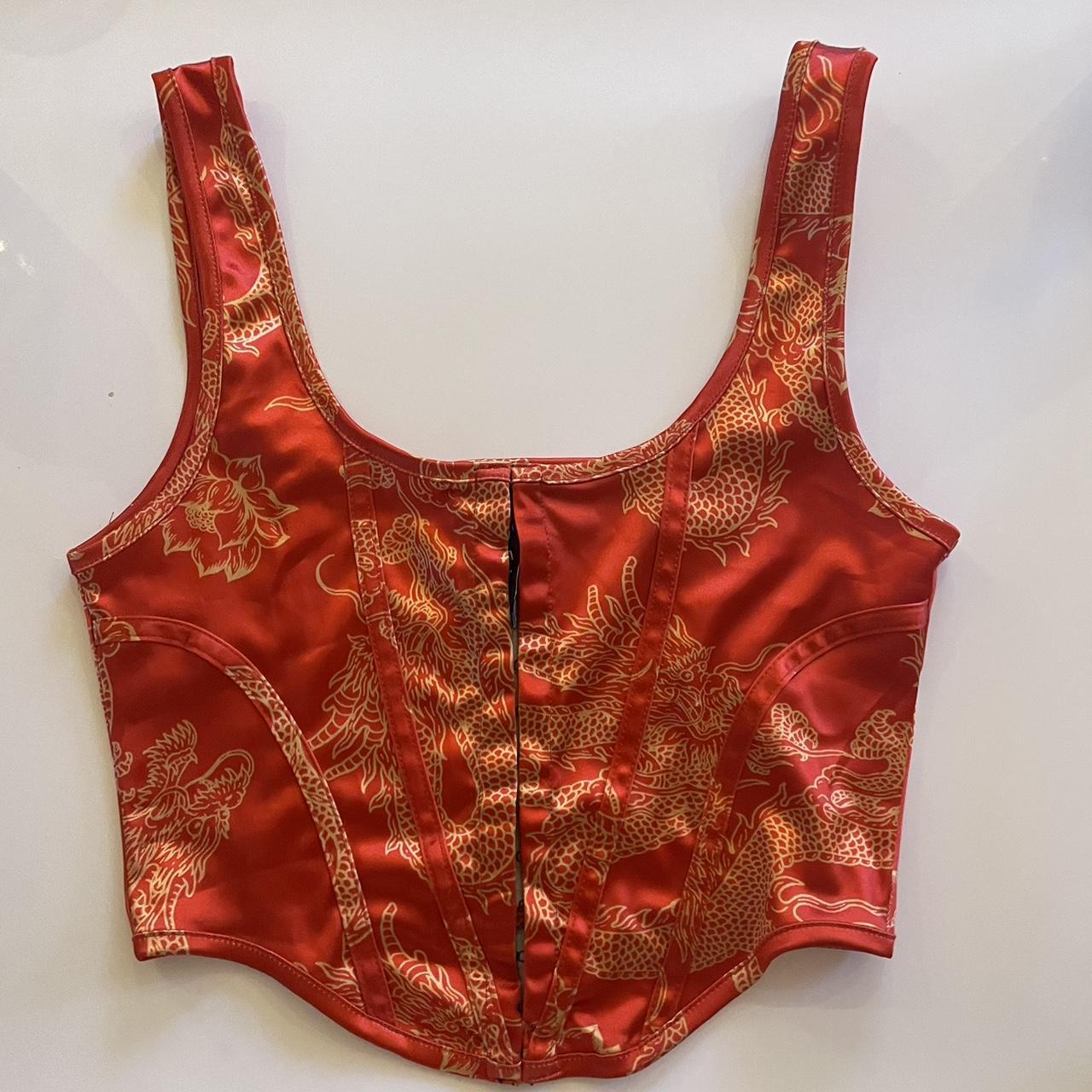 MOTEL ROCKS elci corset top in dragon flower red... - Depop