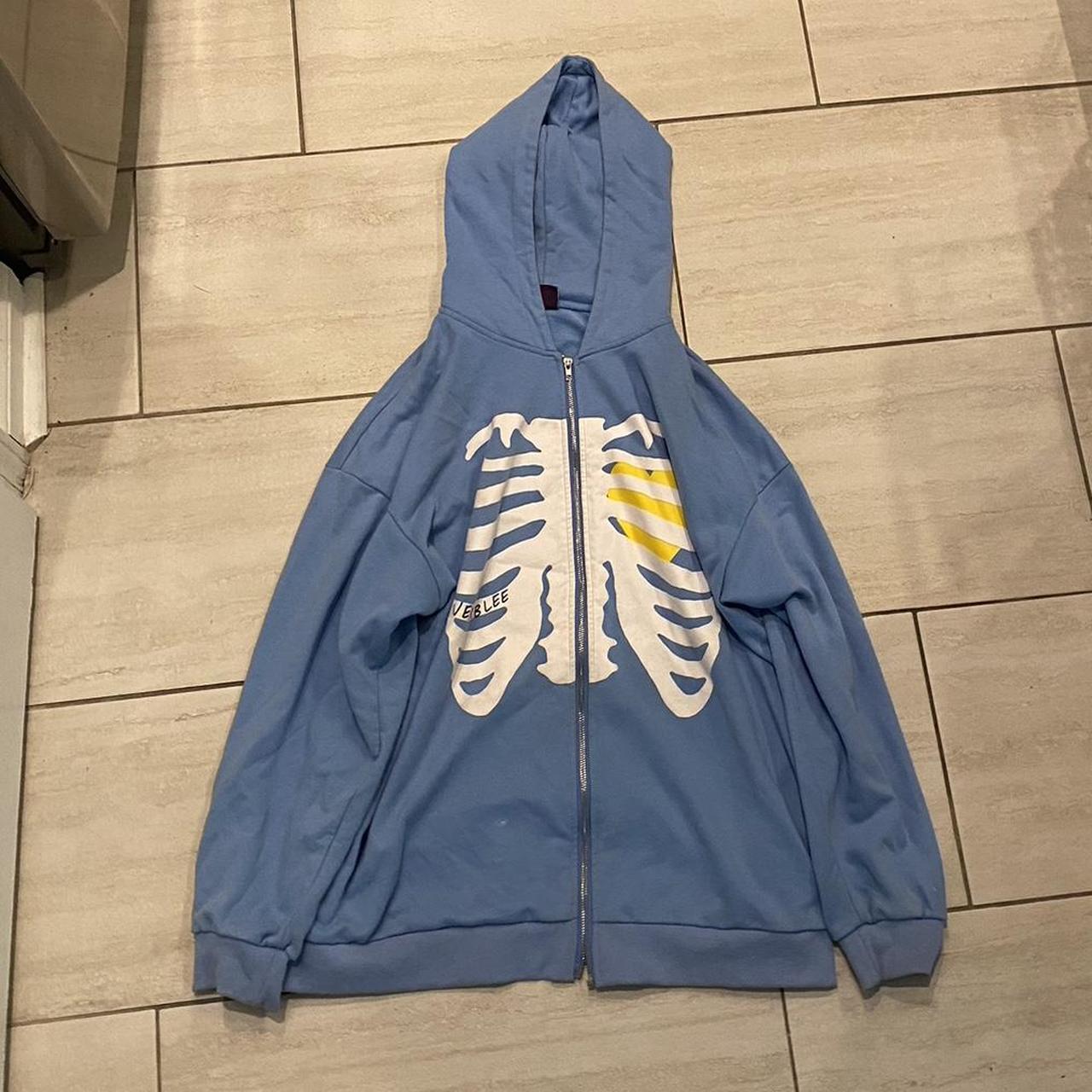 Light Blue Skeleton Zip Up Hoodie/ Jacket size... - Depop