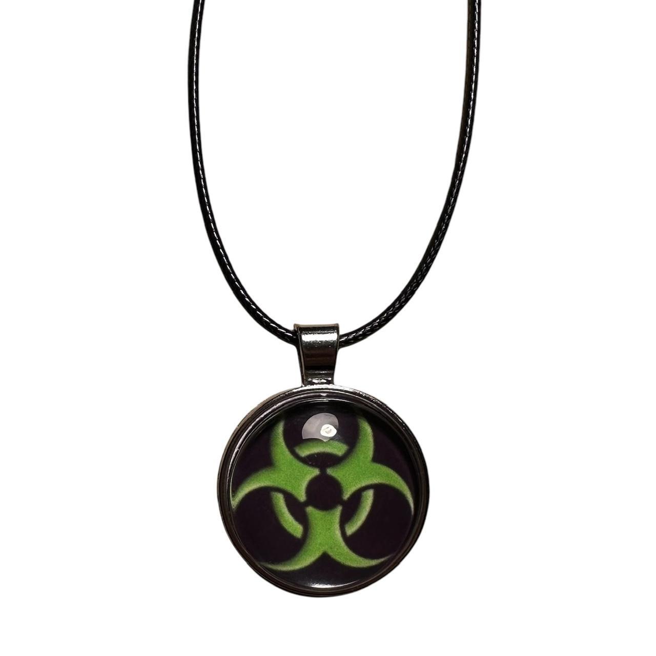 green cyber biohazard pendant necklace ☣️ necklace... - Depop