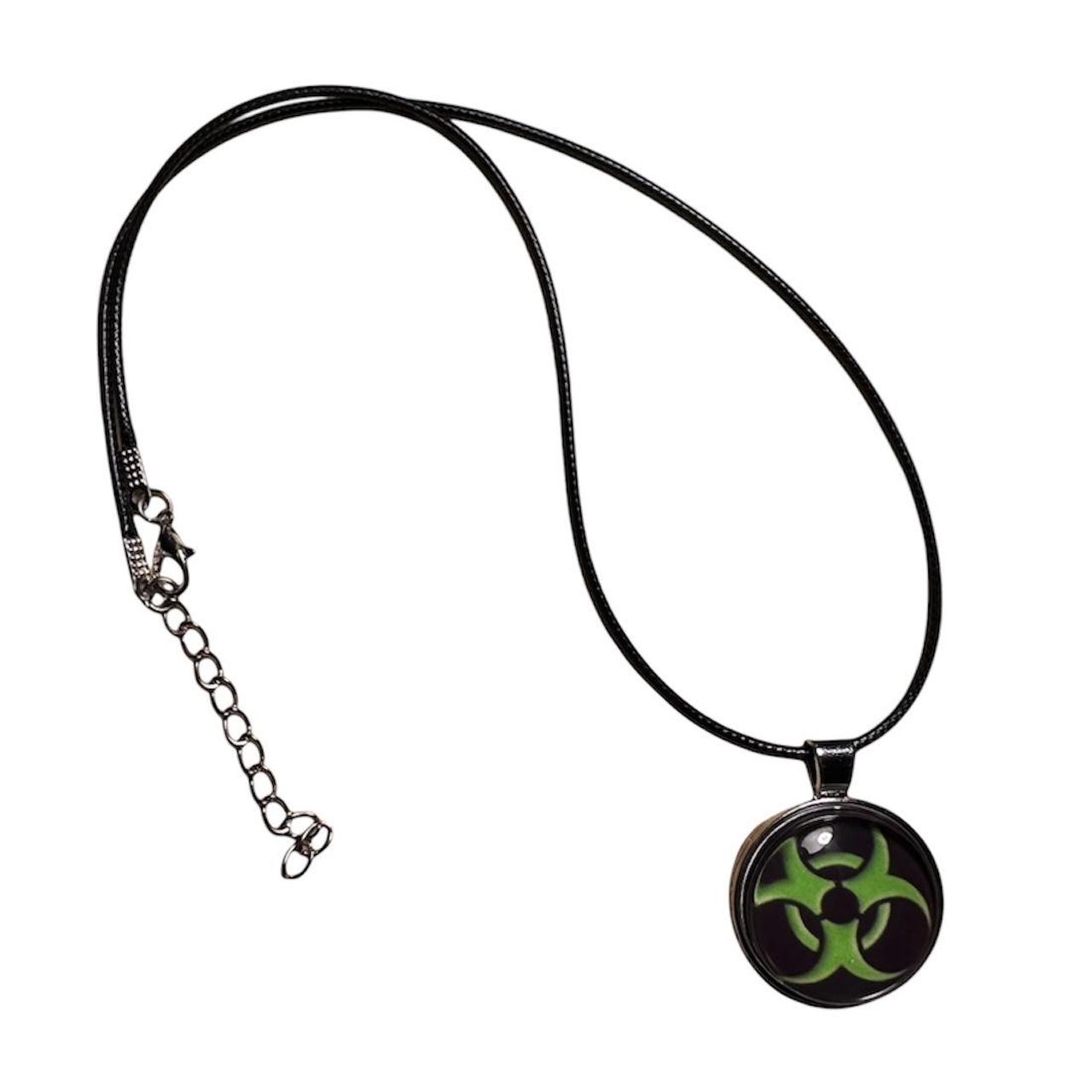 green cyber biohazard pendant necklace ☣️ necklace... - Depop