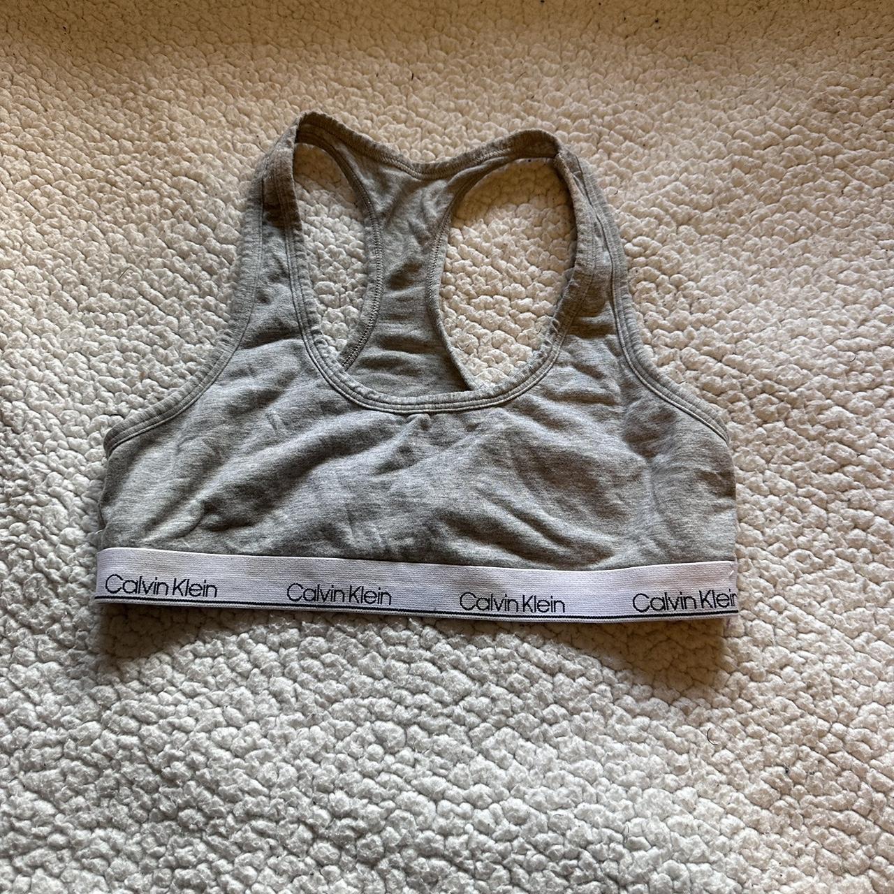 Calvin Klein Women's Grey and White Bra | Depop
