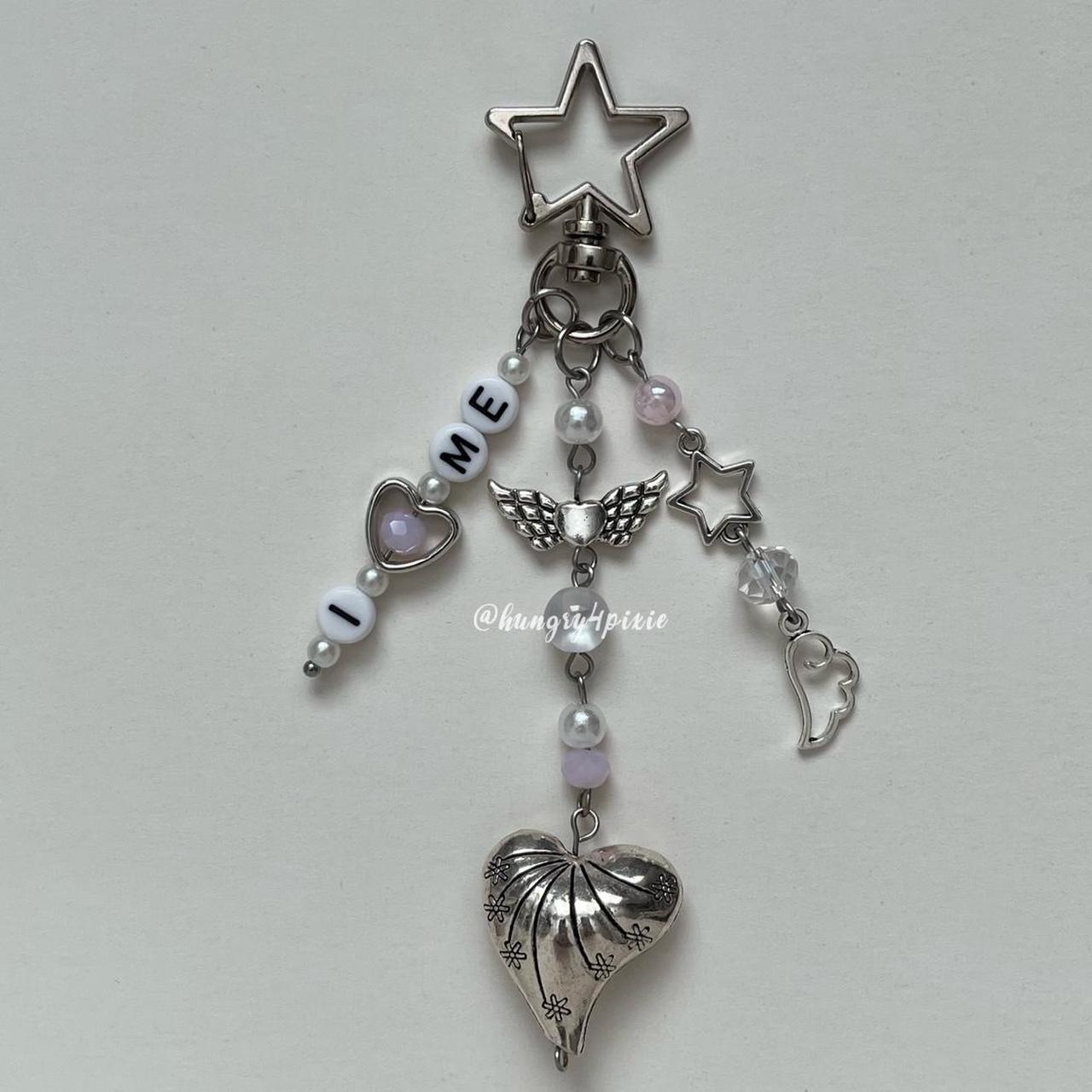 ა ☆ ໒꒱ ‧₊˚ pink - white beaded keychain... - Depop