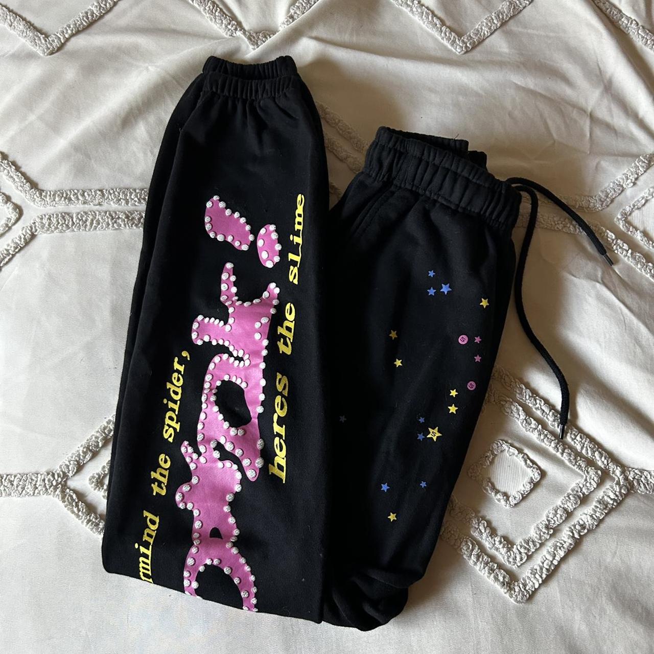 Sp5der P*NK Sweatpants Black - Depop