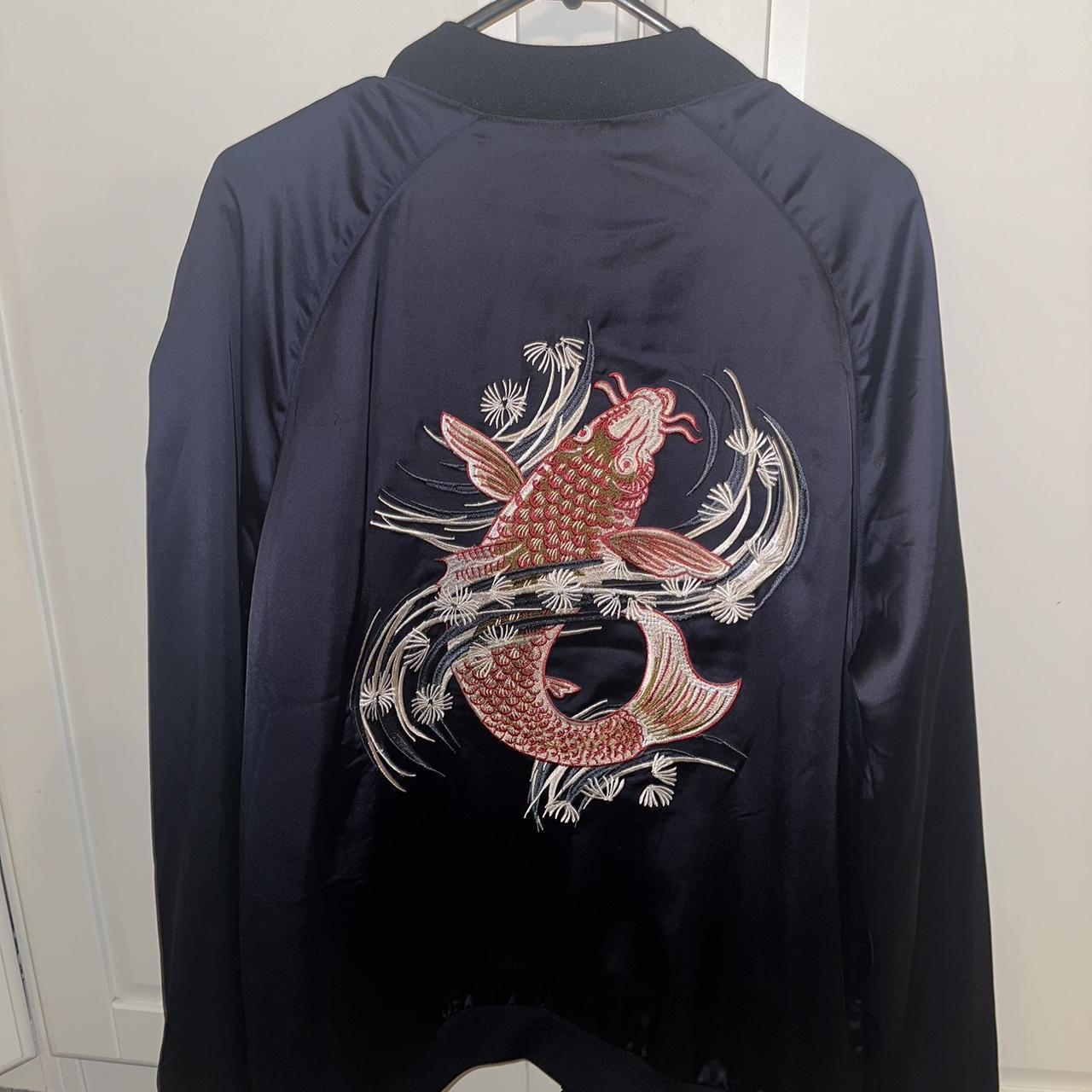 Koi fish satin bomber jacket - Depop