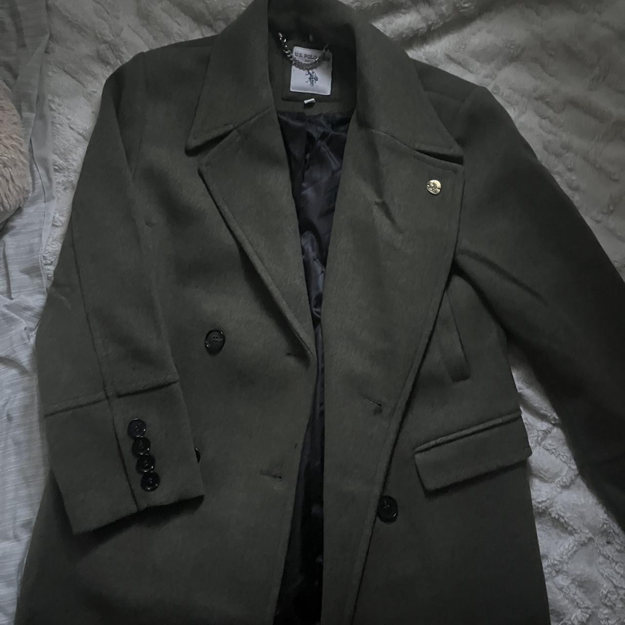 mid-calf length Khaki green double-breasted... | Depop