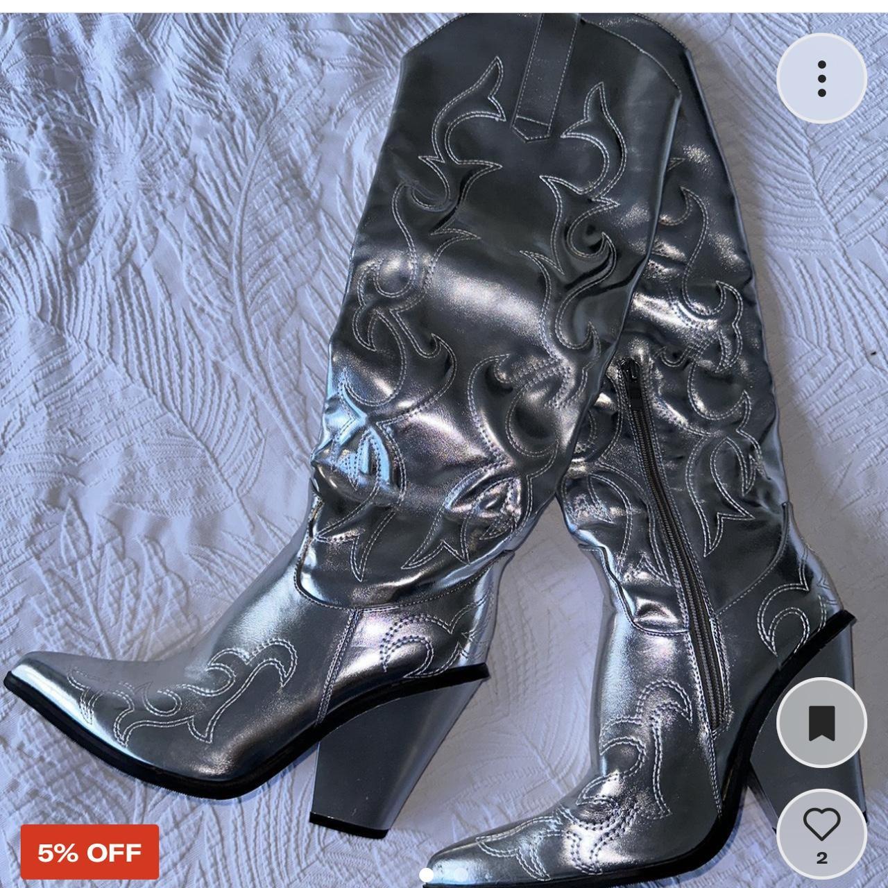 Silver cowgirl boots Women’s Size AU9, worn once by... - Depop