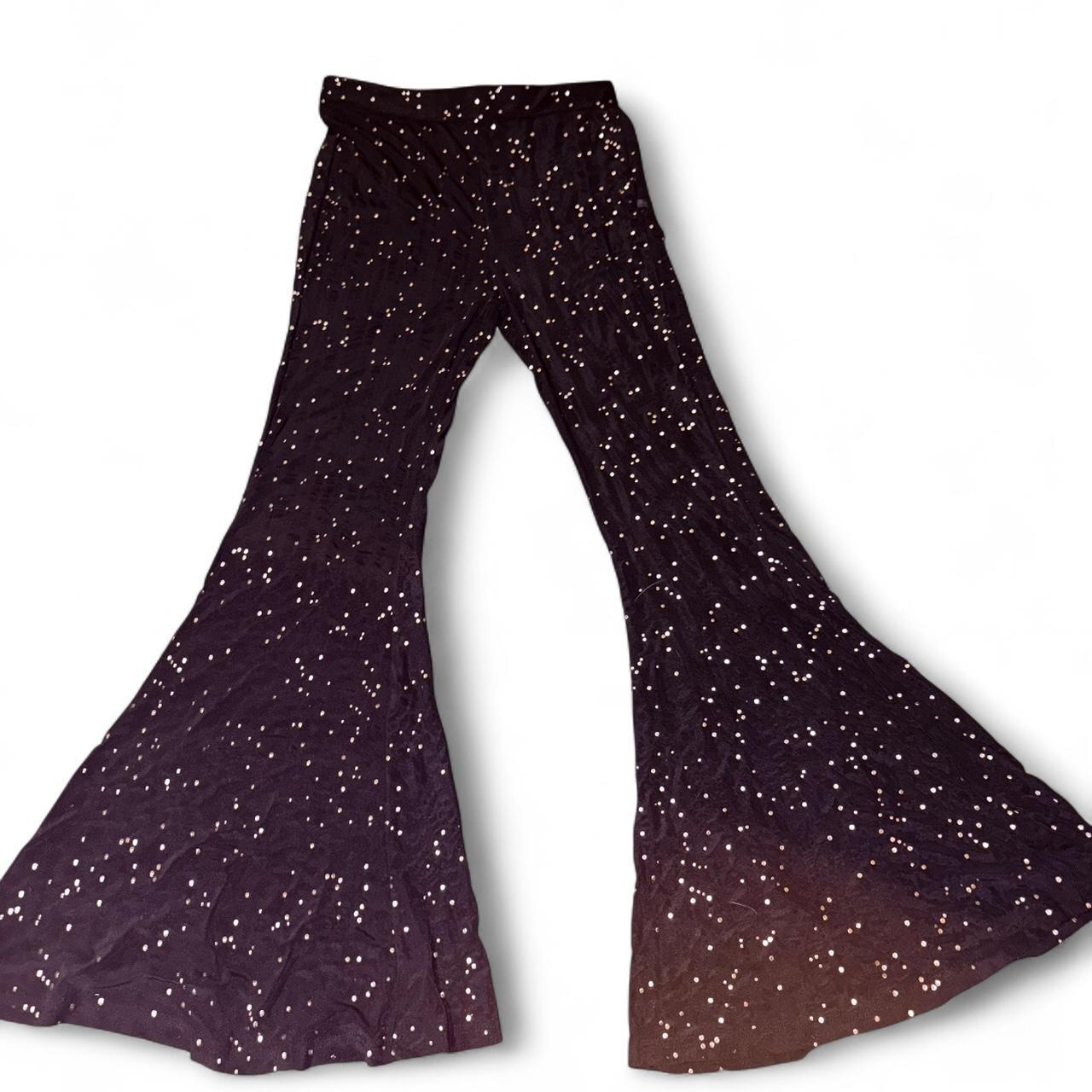 Black bell bottom swimsuit, cover pants with silver... | Depop