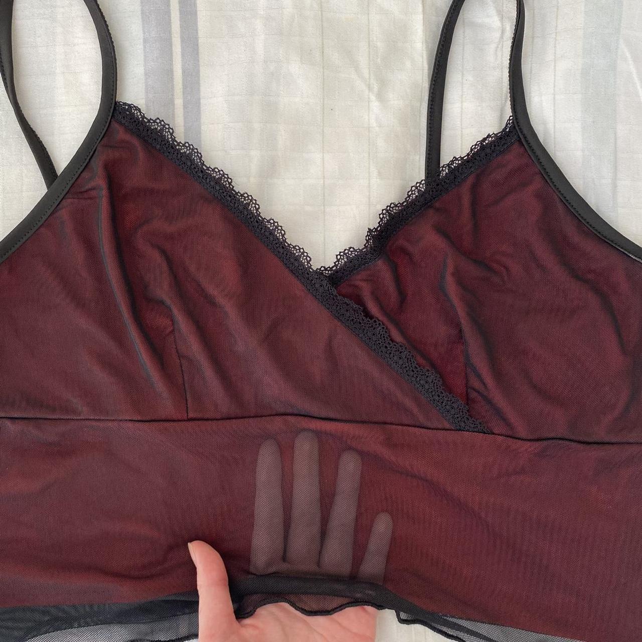 Silky mesh crop top 🍒 Thin black mesh over red... - Depop