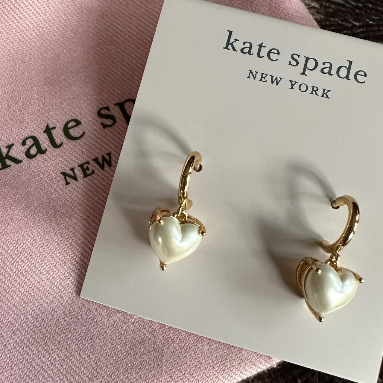 Kate Spade gold plated heart pearl post dangle... - Depop