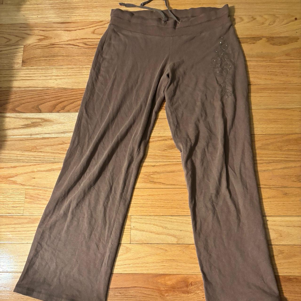 Brown low rise y2k sweats. Rhinestone siding on the... | Depop