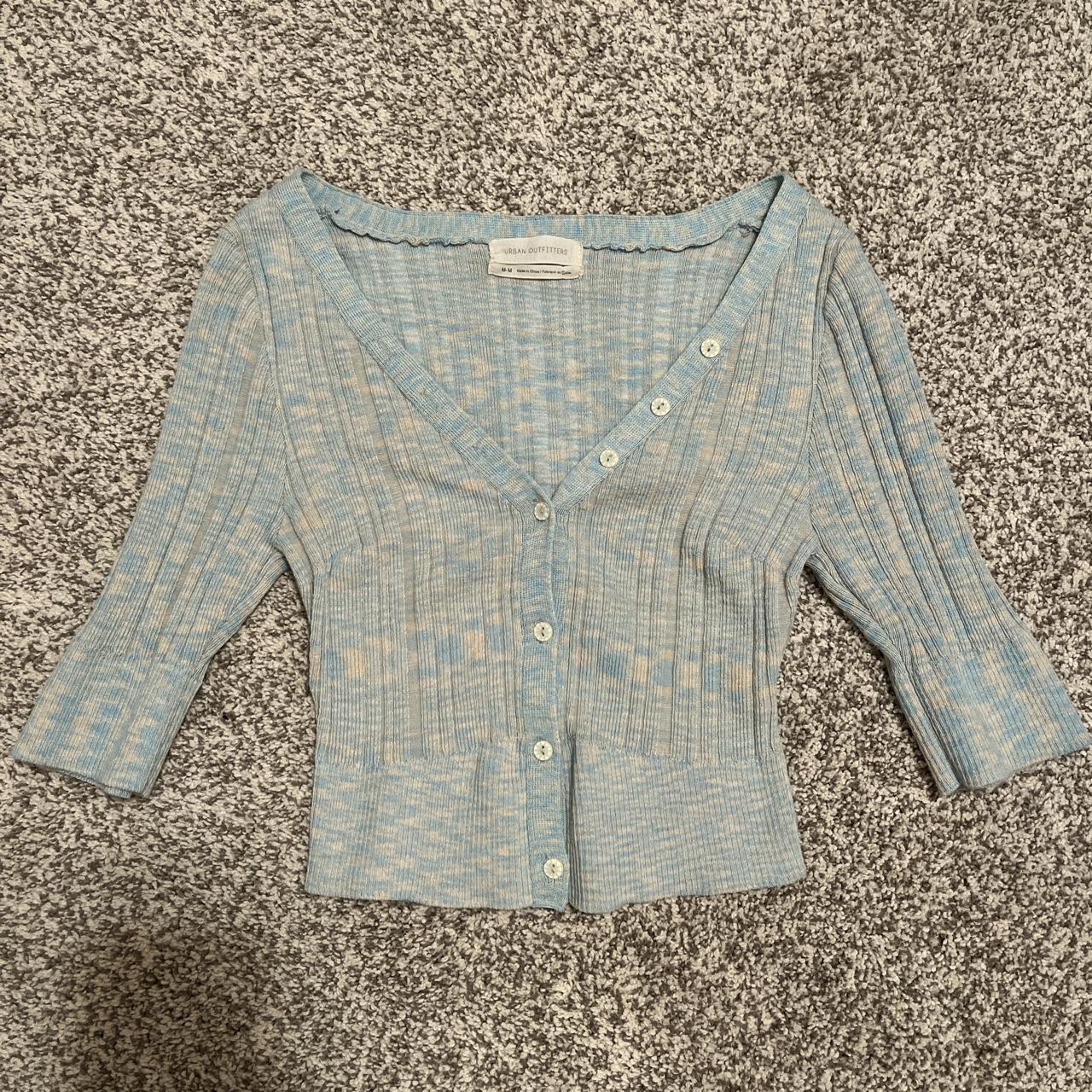 Short sleeve pale blue button up sweater from urban!... - Depop