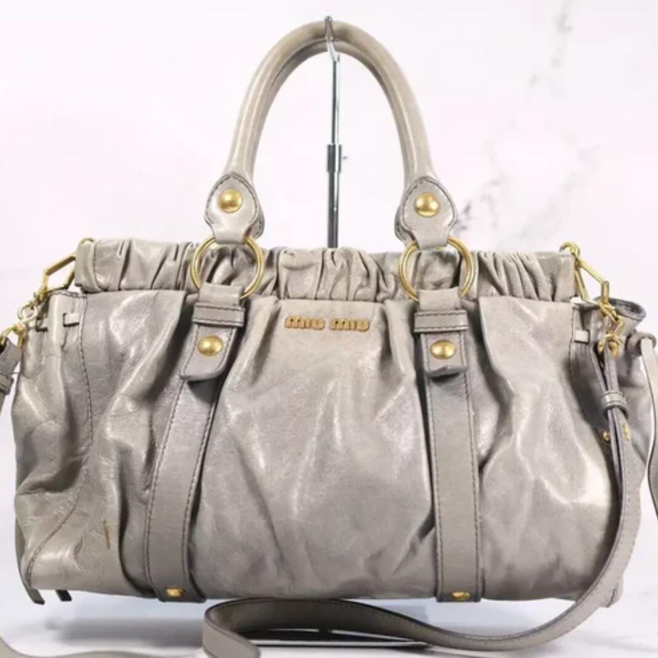 Miu Miu 2way shoulder had bag gather gray leather... - Depop