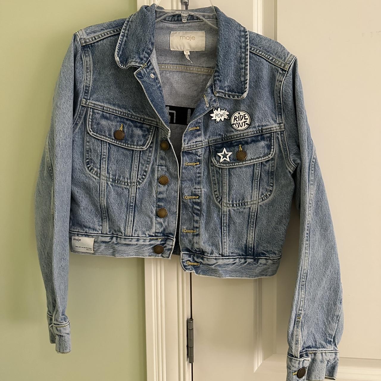 Cropped Maje Denim jacket with buttons/patches.... - Depop