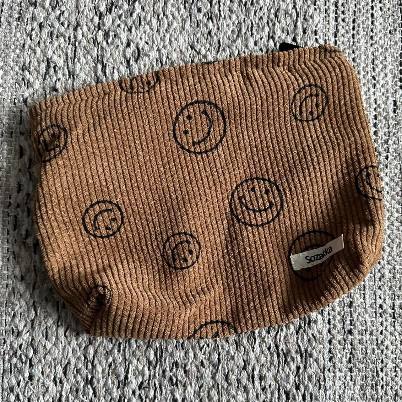 Brown Smiley Face Zip Bag perfect as a makeup or... - Depop