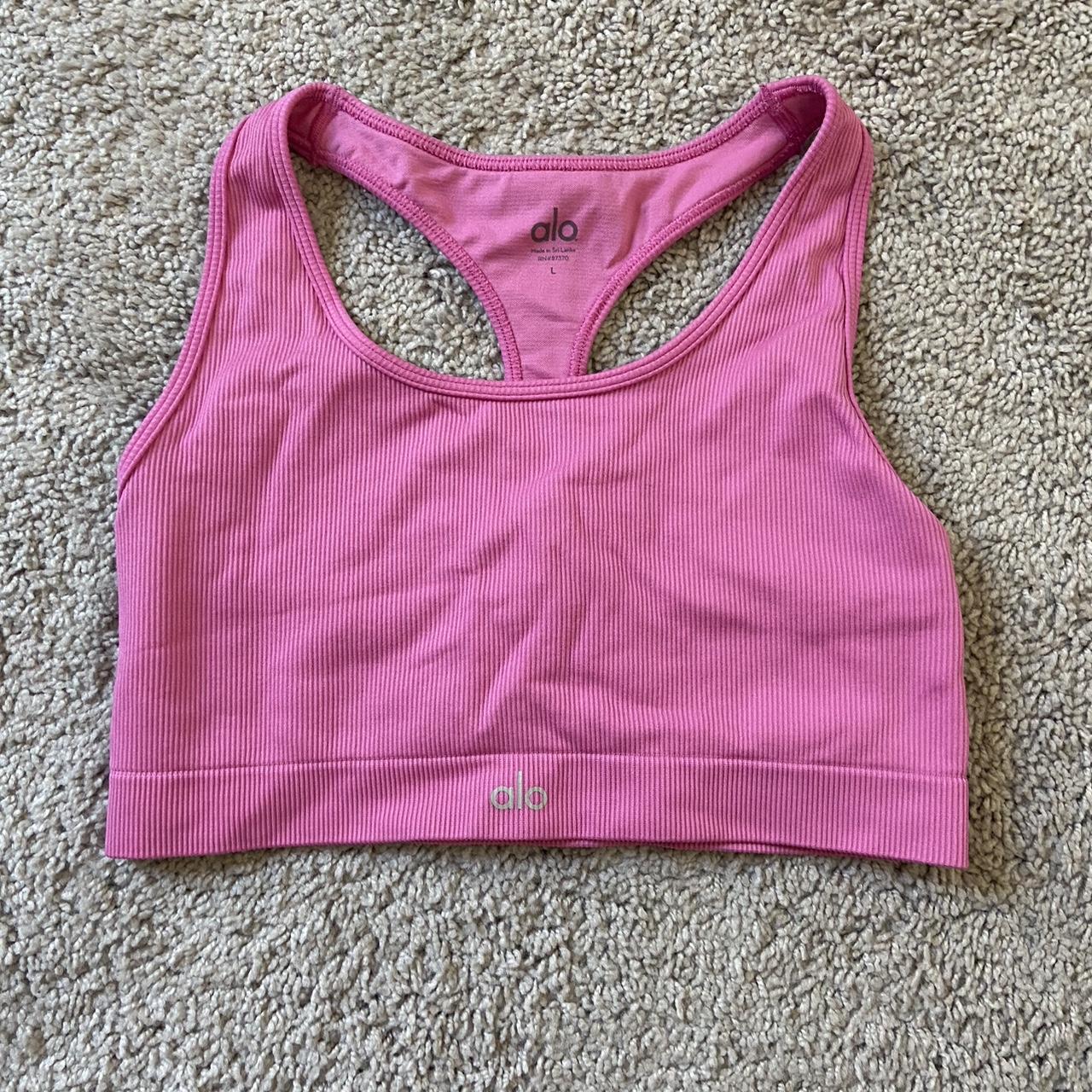 Once worn bright pink Alo sports bra, super... - Depop