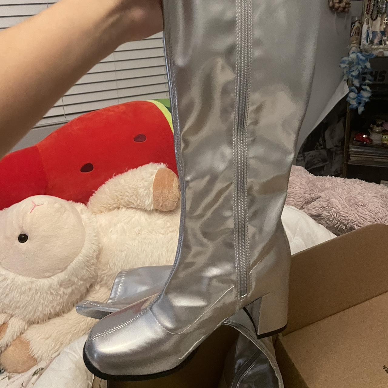 SILVER 60s 70s STYLE GOGO BOOTS. Brand New, worn... - Depop