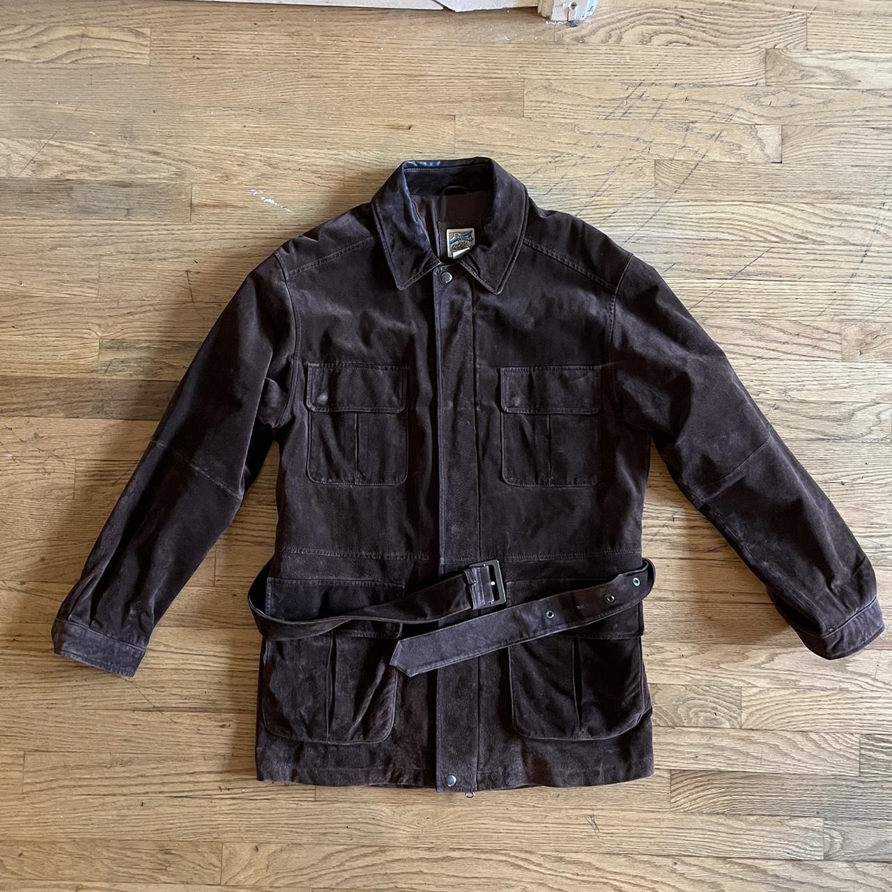 Travelsmith brown suede jacket with removable belt.... - Depop