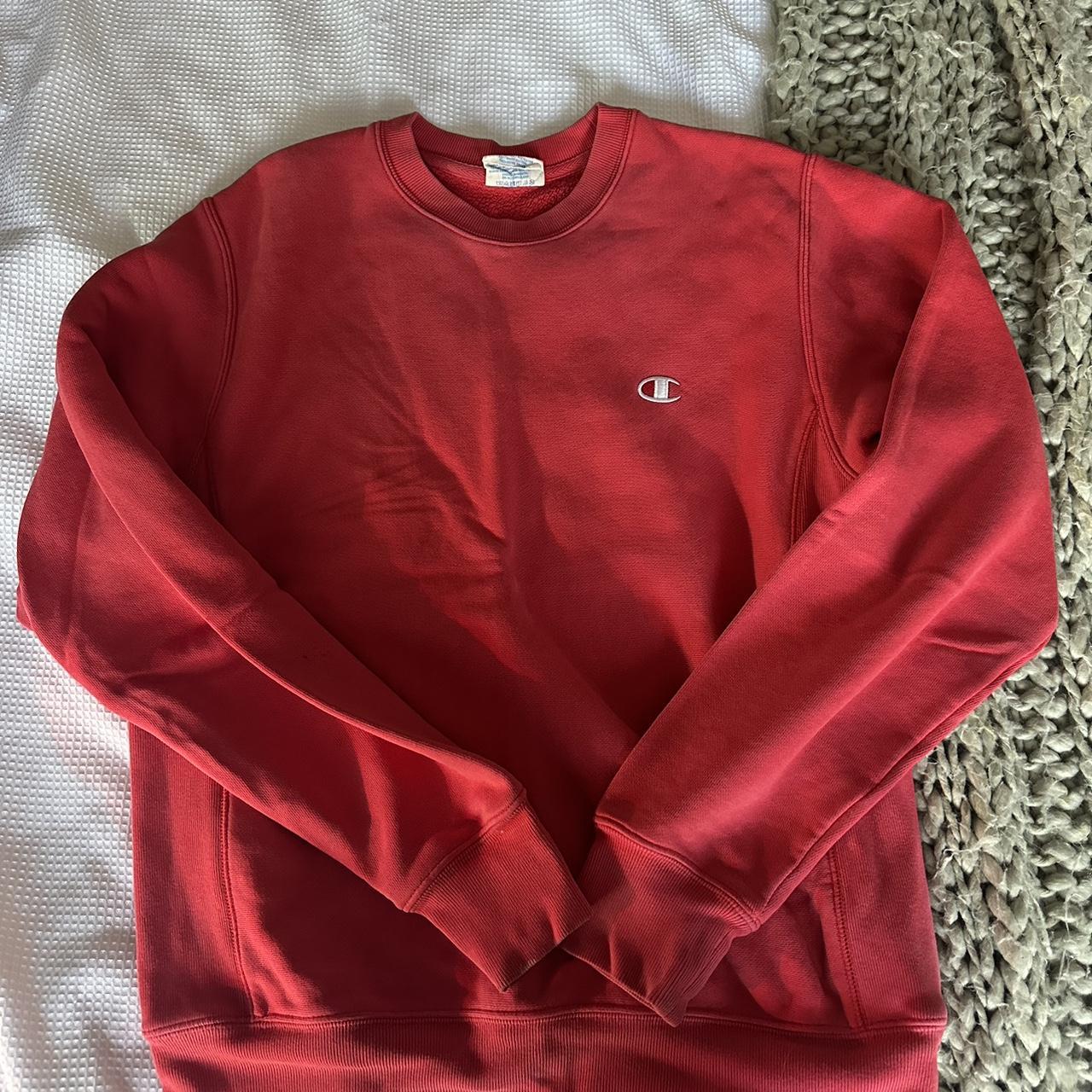 Red champion crew neck Size S #champion - Depop