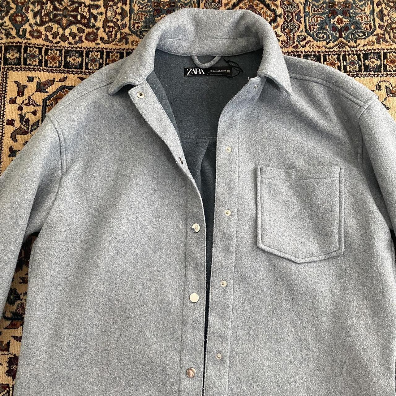 ZARA Light Blue/Grey Lightweight Jacket/Shacket -... - Depop