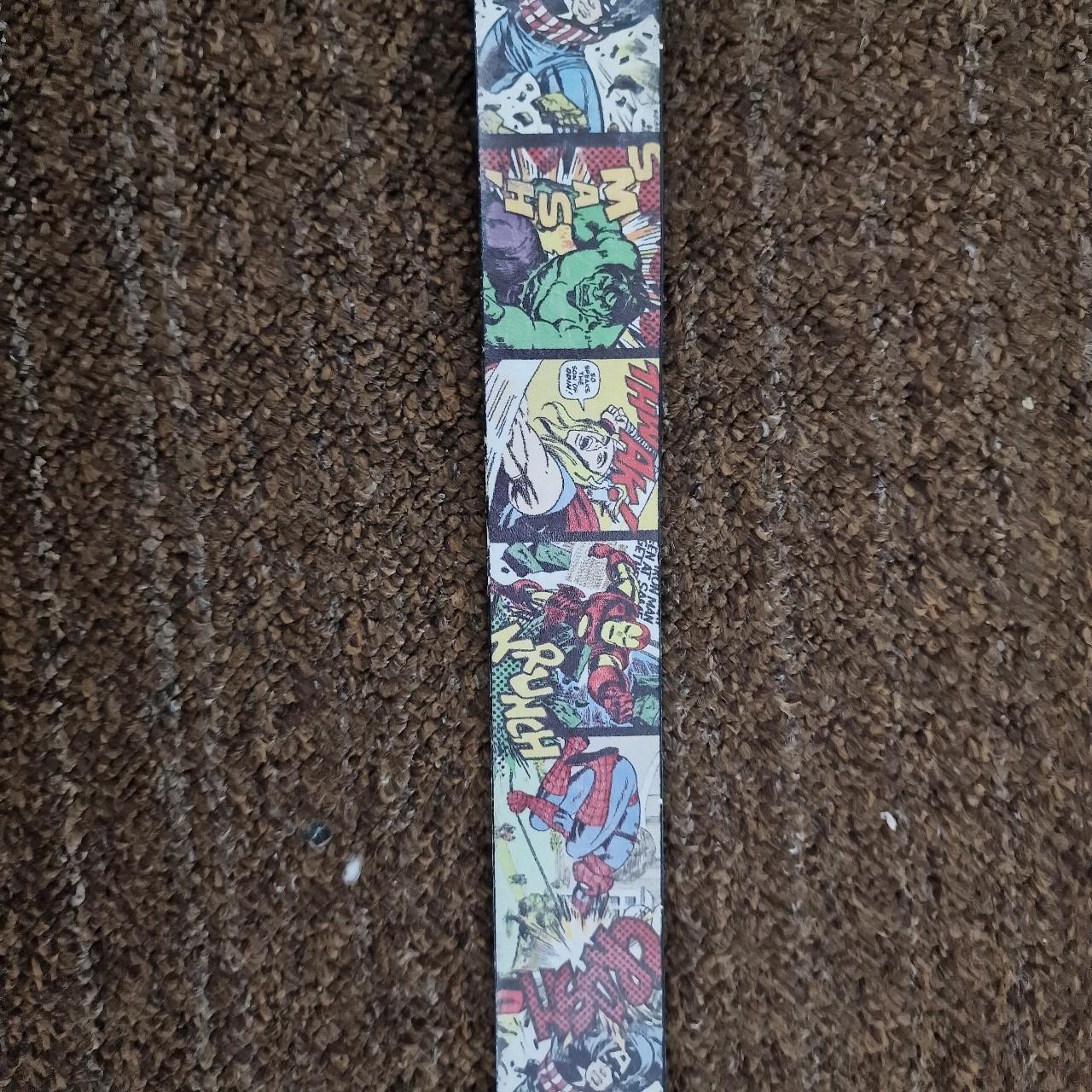 Marvel mens leather comic strip belt with a gunmetal... - Depop
