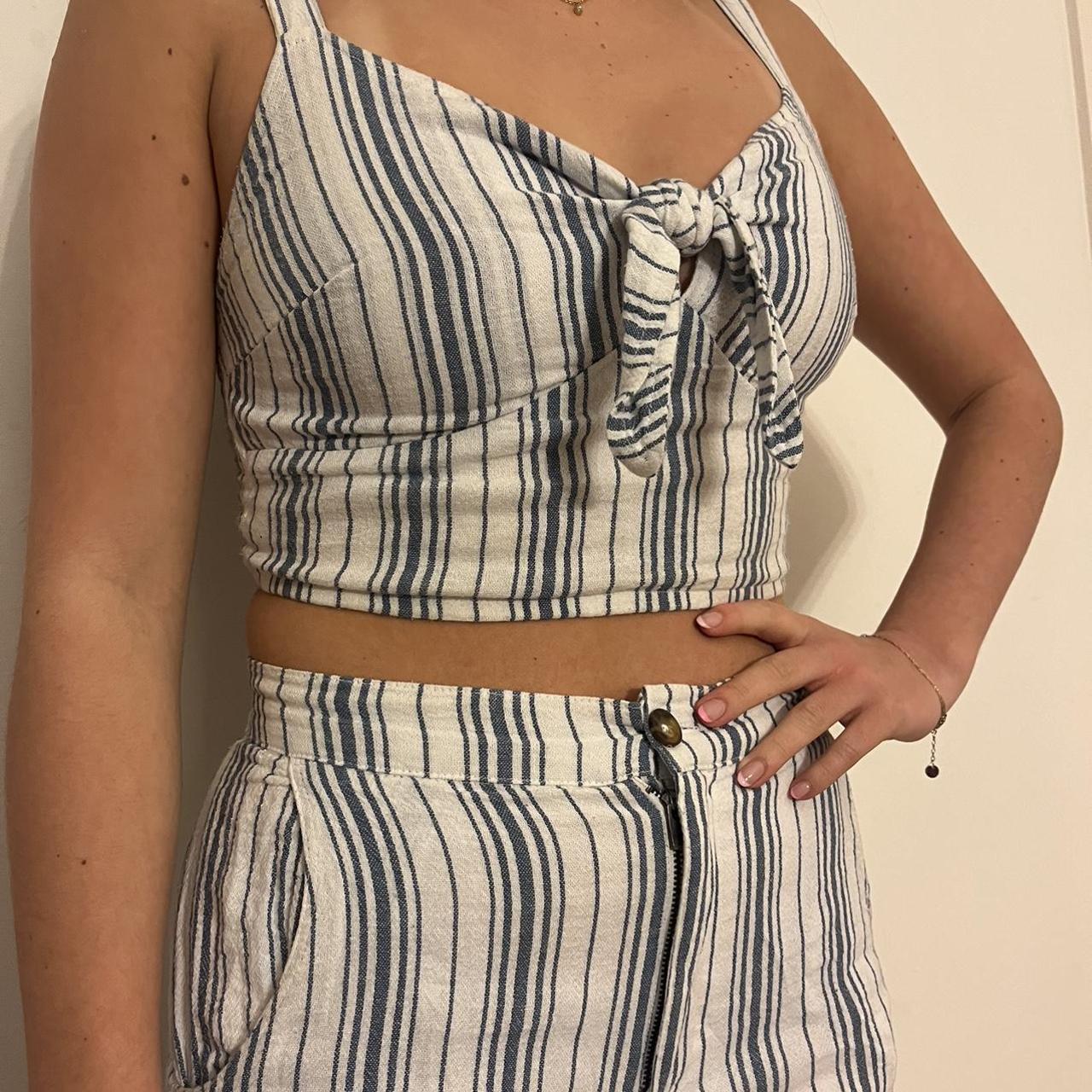 Blue and white striped navy two piece Size S Can be... - Depop