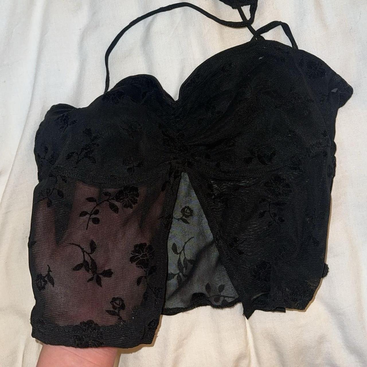 Motel Rocks black Mesh tie up butterfly top Was one... - Depop