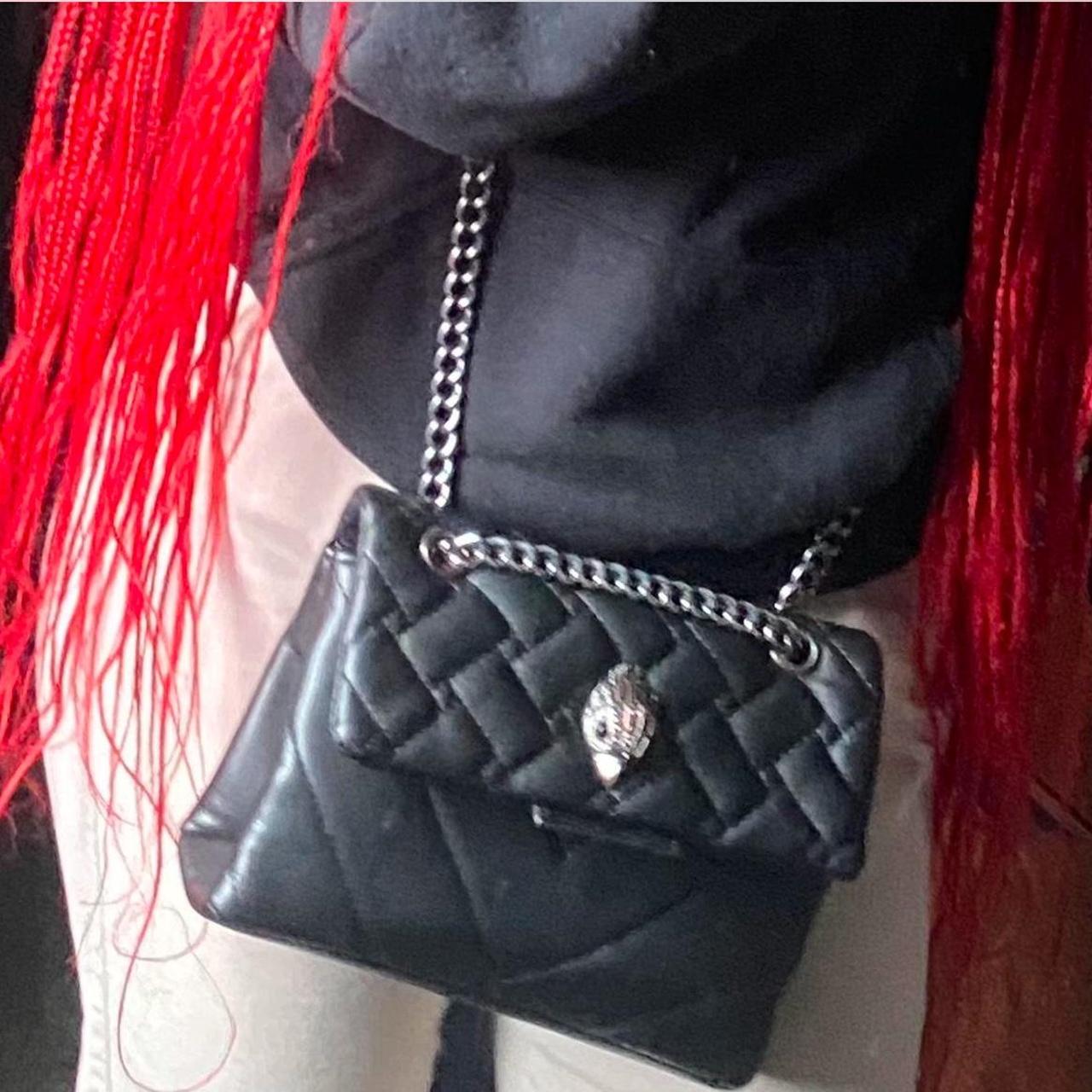 Black quilted leather chain bag with skull detail... | Depop