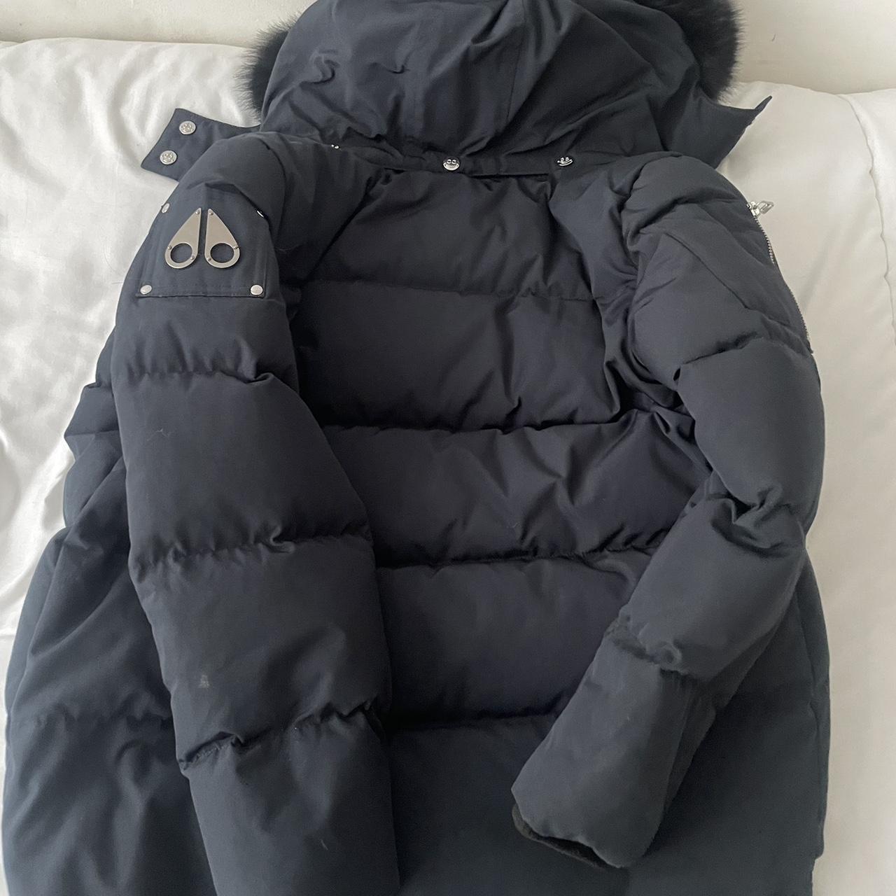 Moose knuckles 3q jacket Navy with black fur Kids... - Depop