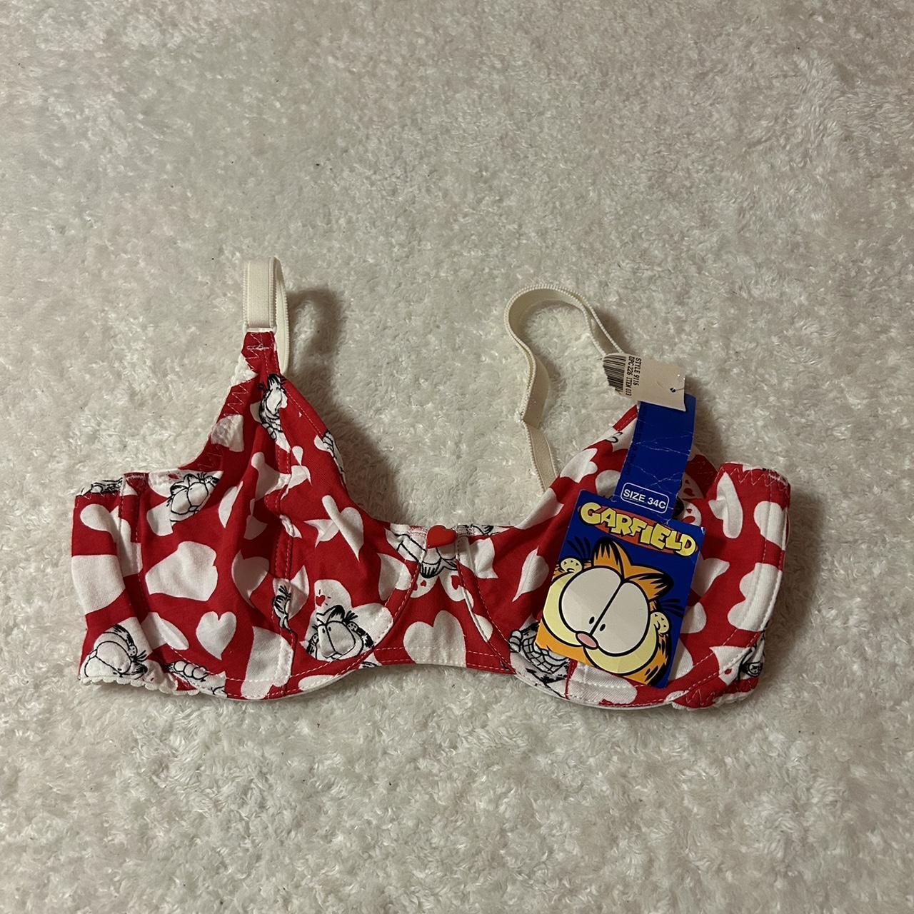 Rare Garfield Red/White Bra Size 34C - Depop